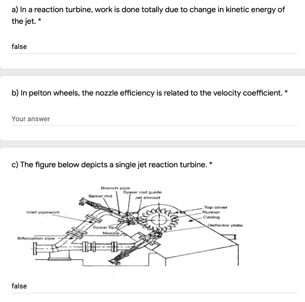 SOLVED: a) In a reaction turbine, work is done solely due to the change ...