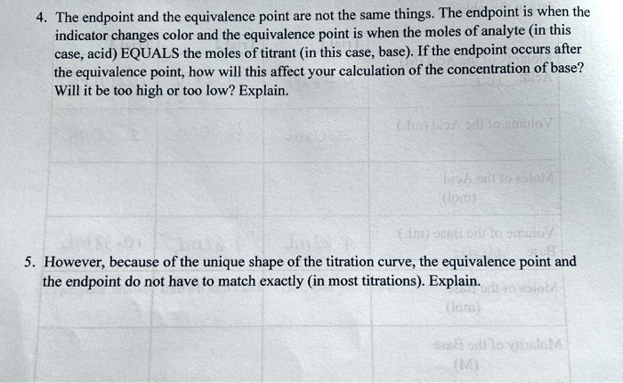 SOLVED: The endpoint and the equivalence point are not the same things. The endpoint is when the ...