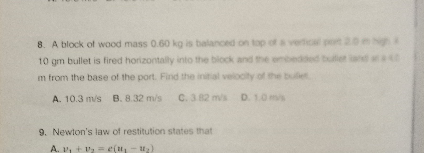 Solved M From The Base Of The Port Find The Inital Velocity Of The