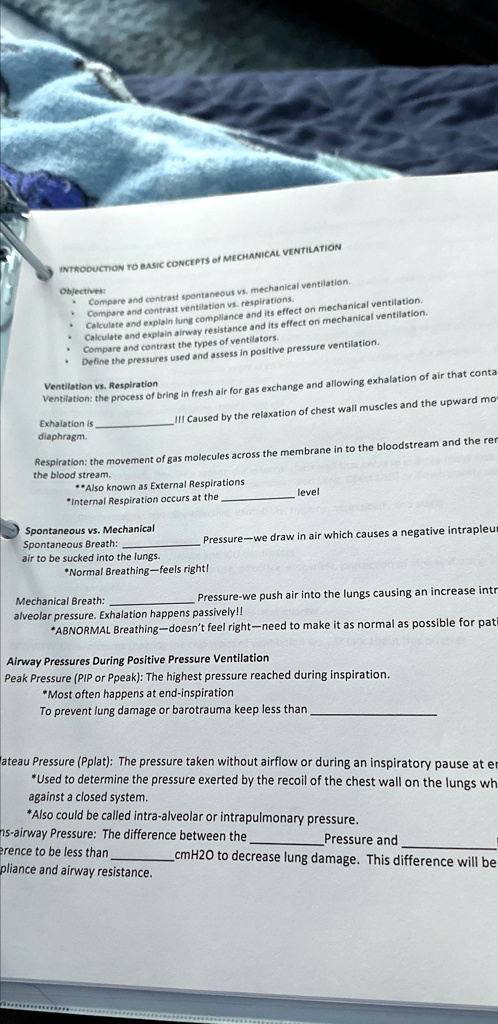 INTRODUCTION TO BASIC CONCEPTS of MECHANICAL VENTILATION Objectives ...