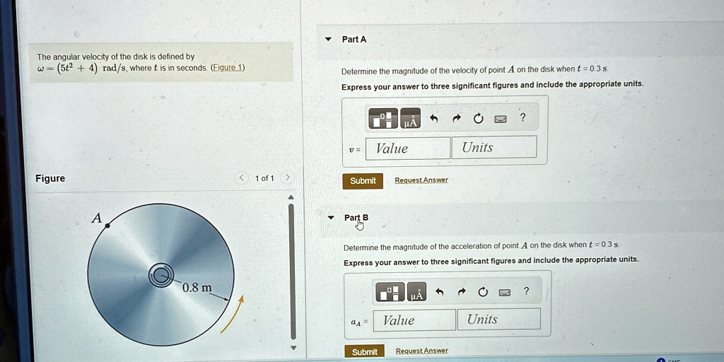 the angular velocity of the disk is defined by omega 5t2 4 rads where t is in seconds figure 1 ...