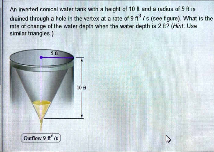 SOLVED: An inverted conical water tank with a height of 10 ft and a ...