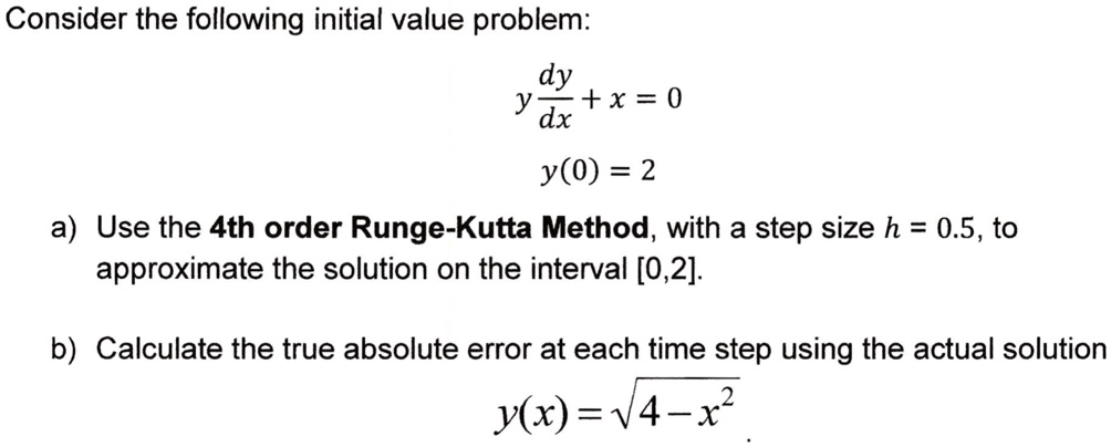 Solved Consider The Following Initial Value Problem Dy Dx Y X 0 Y 0 2 A Use The 4th
