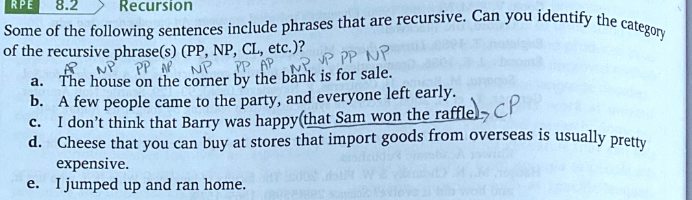 need help to identify the categories of the phrase rpe 82 recursion ...