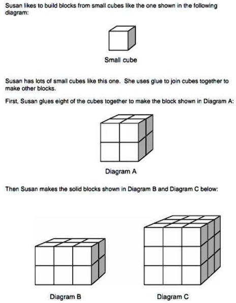 Susan likes to build blocks from small cubes like the one shown in the ...