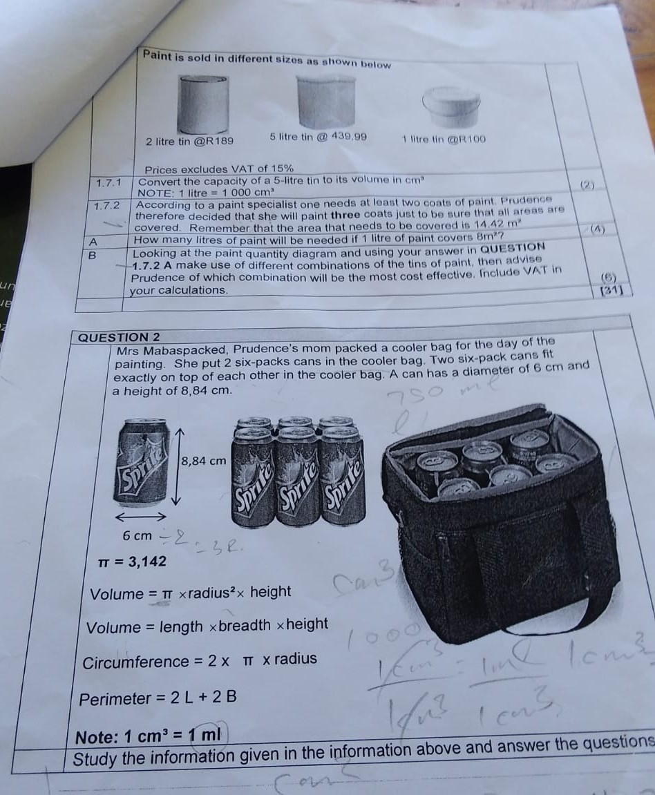 SOLVED: Paint is sold in different sizes as shown bolow 5 litre tin @ 439.99 1 litre tin (c) 100 ...