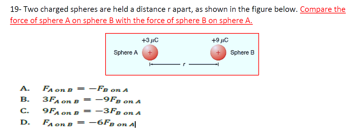 19 two charged spheres are held a distance r apart as shown in the ...