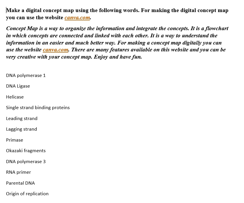 SOLVED: Texts: Make a digital concept map using the following words. For making the digital ...