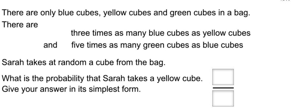 'hi can anyone help me There are only blue cubes, yellow cubes and ...