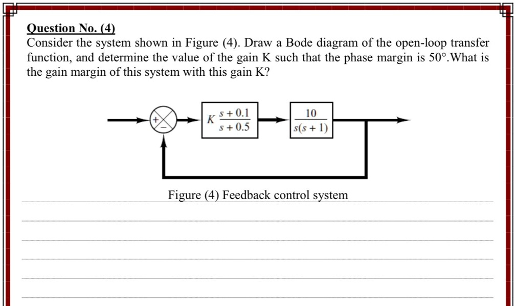 SOLVED: Question No. (4) Consider the system shown in Figure (4). Draw ...
