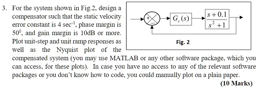 SOLVED: For the system shown in Fig.2, design a compensator such that ...