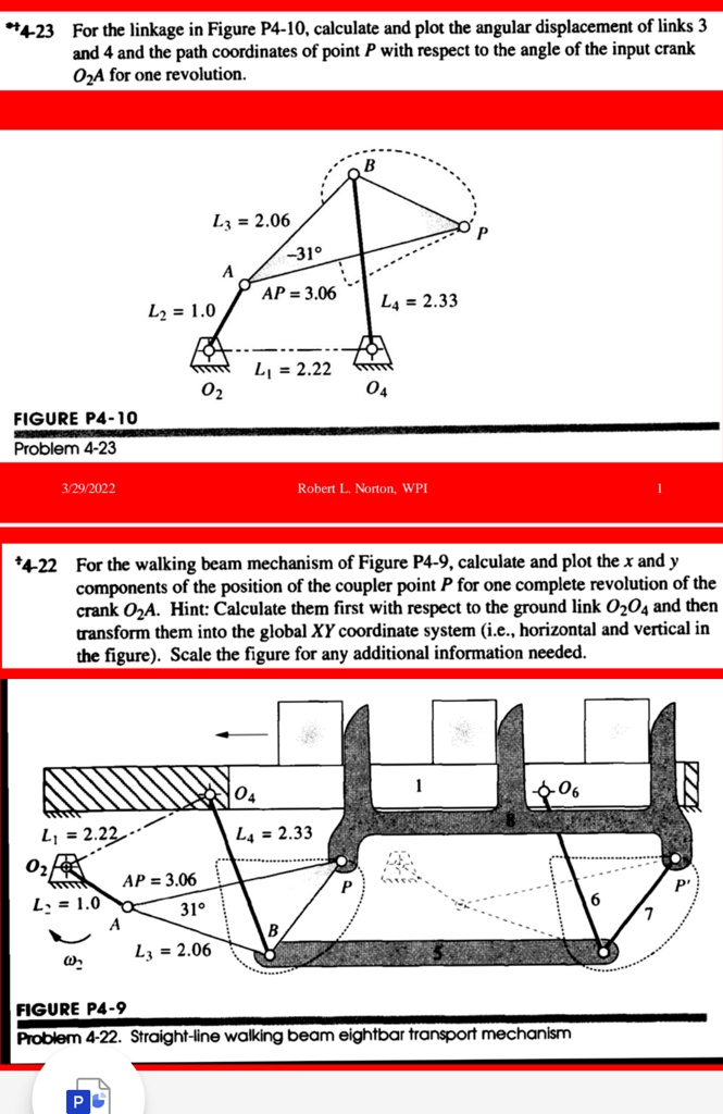 SOLVED: Take the angle of the link 2 to be 40 degrees with respect to the mechanism ground. For ...