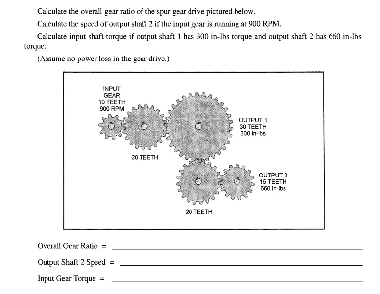 SOLVED: Calculate the overall gear ratio of the spur gear drive ...