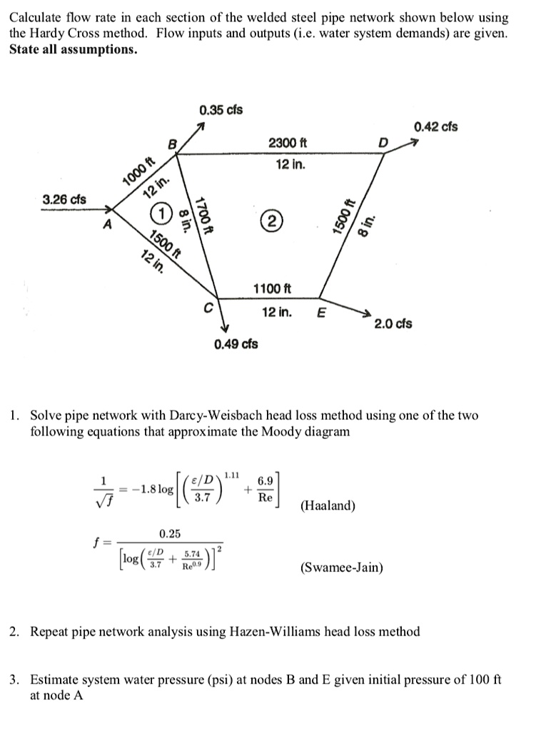 Calculate flow rate in each section of the welded steel pipe...