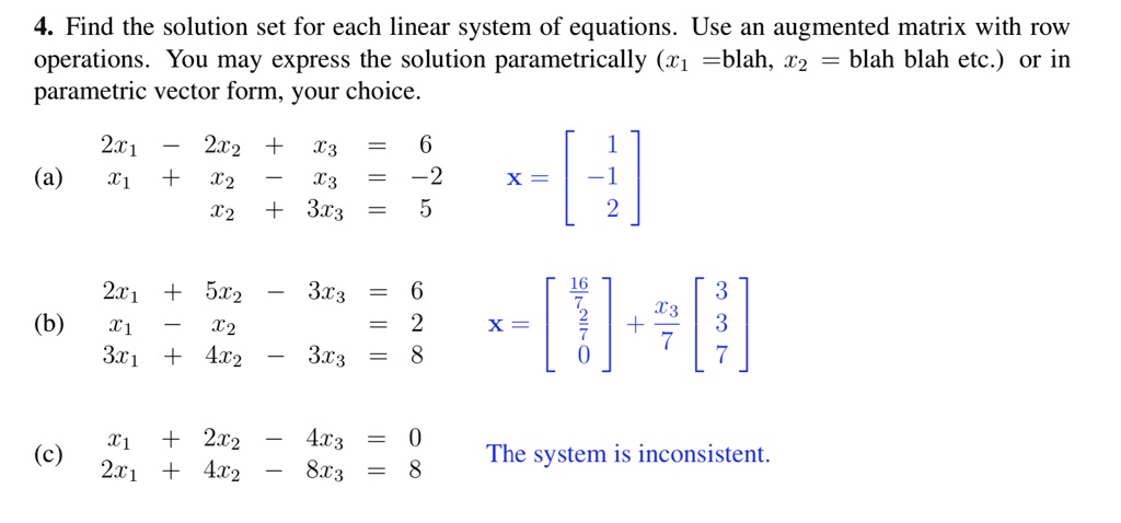 SOLVED:4_ Find the solution set for each linear system of equations ...