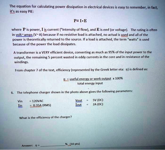 SOLVED: The equation for calculating power dissipation in electrical ...
