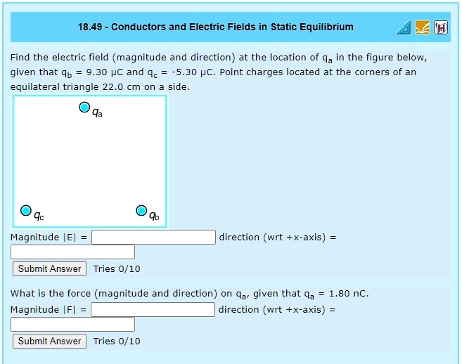 SOLVED: Find the electric field (magnitude and direction) at the location of Qa in the figure ...