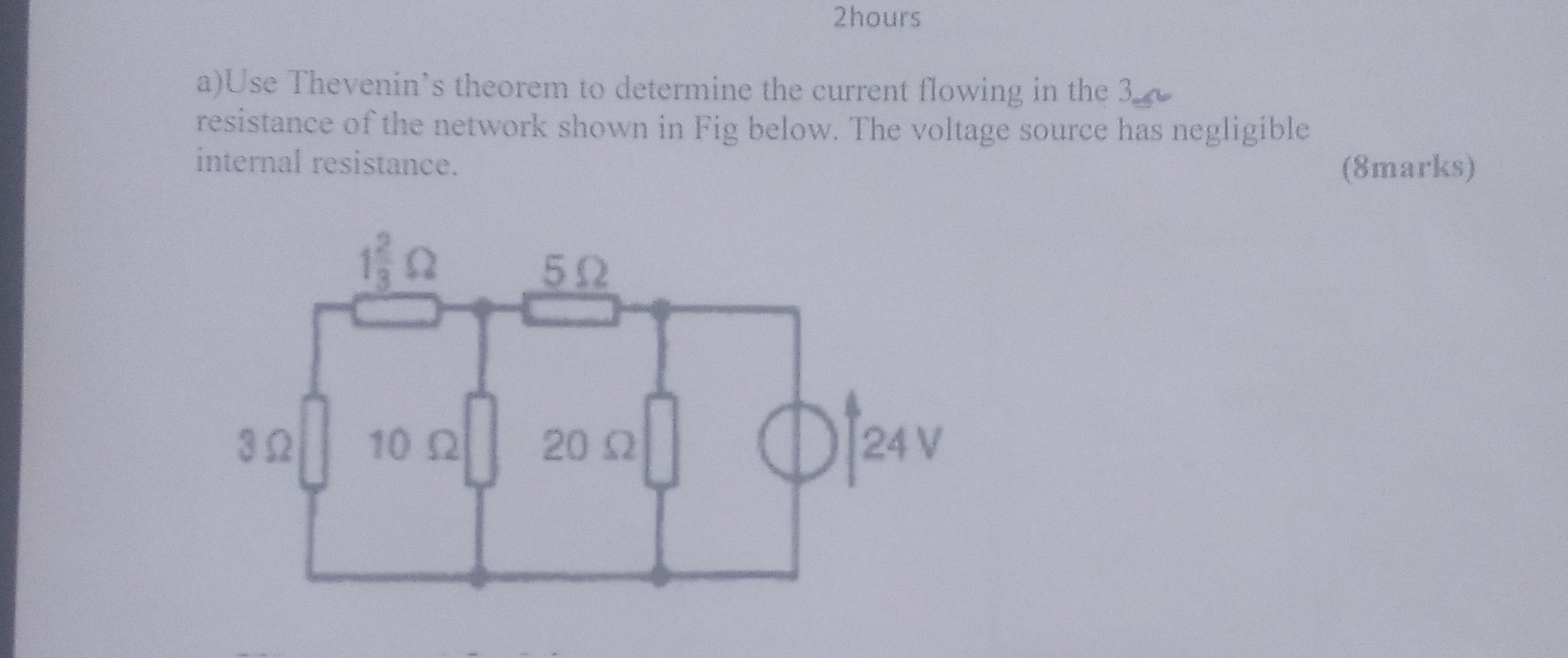 2 hours a)Use Thevenin's theorem to determine the current flowing in the 3 s resistance of the ...