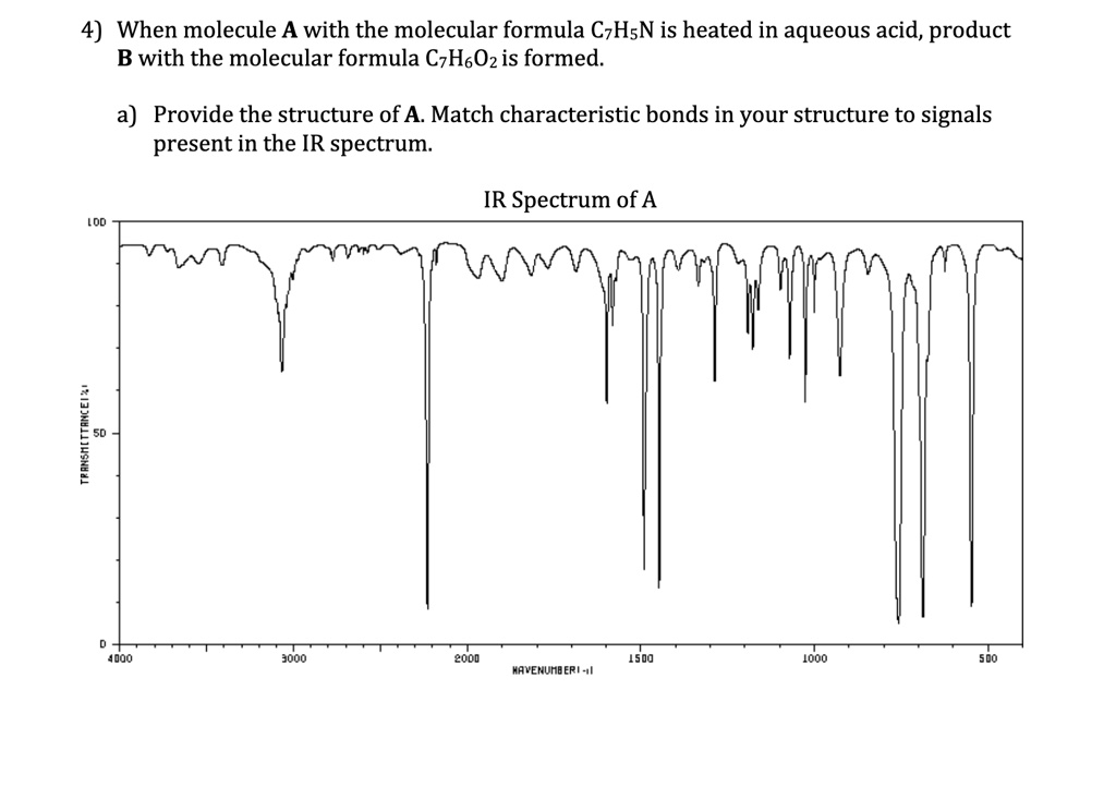 TRANSMITTANCE1% 4) When molecule A with the molecular formula C7H5N is ...
