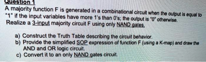 Solved A Majority Function F Is Generated In A Combinational Circuit When The Output Is Equal 5584