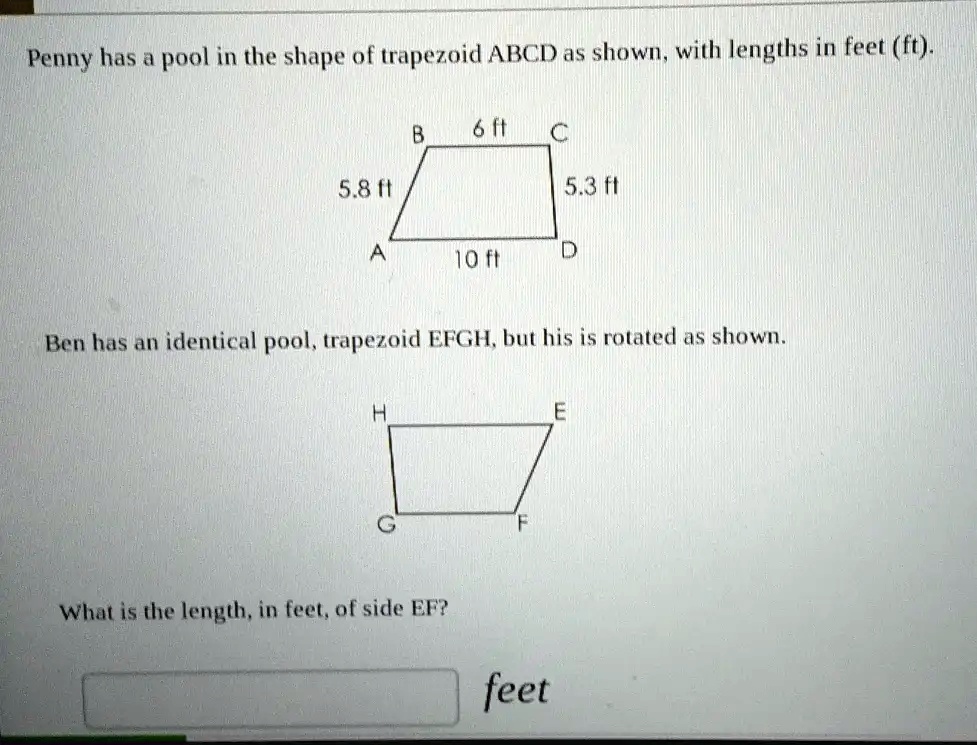 Penny has a pool in the shape of trapezoid ABCD as shown, with lengths ...