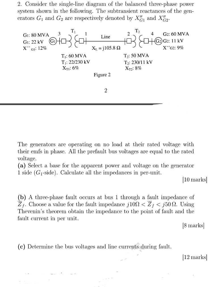 2. Consider the single-line diagram of the balanced three-phase power ...