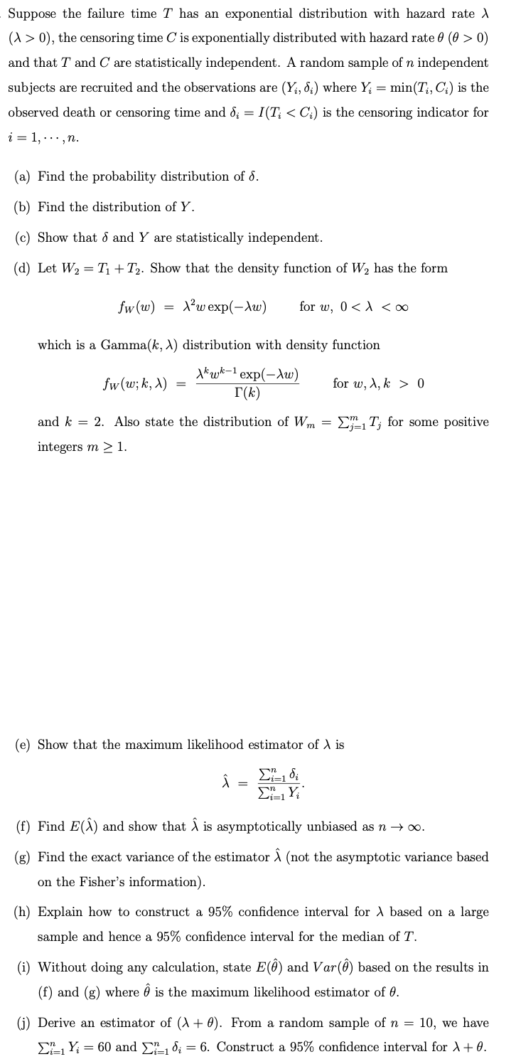 Suppose the failure time T has an exponential distribution with hazard ...