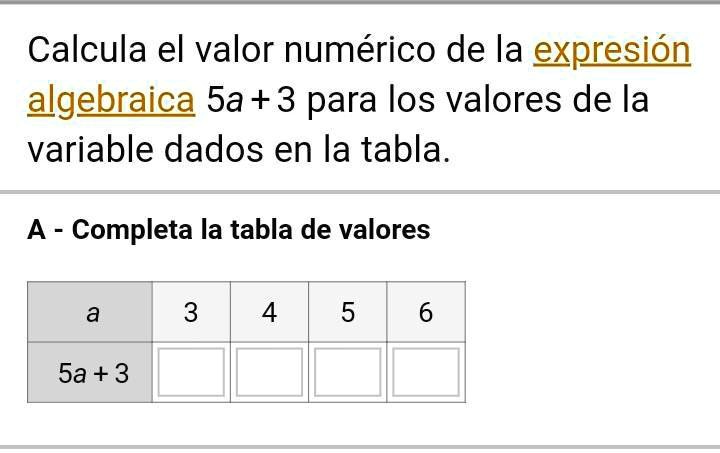 ayuda necesito completar esta tabla calcula el valor numerico de la ...