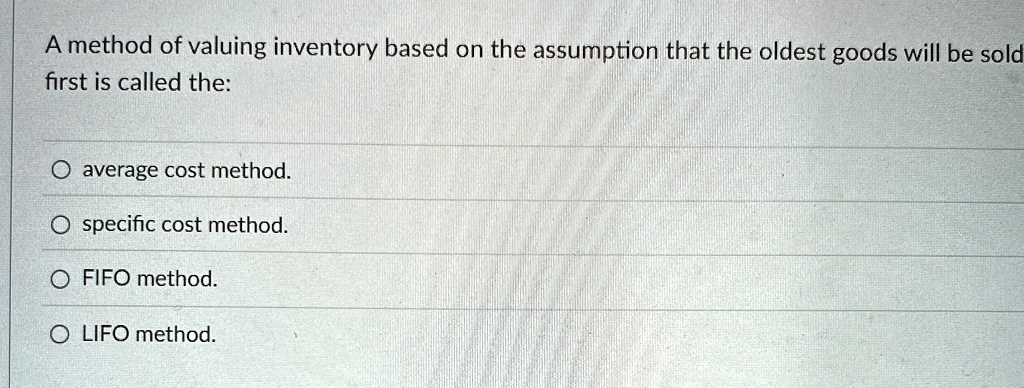 a method of valuing inventory based on the assumption that the oldest ...