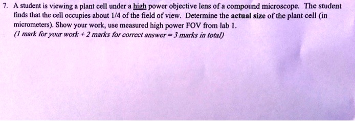 7. A student is viewing a plant cell under a high power objective lens ...