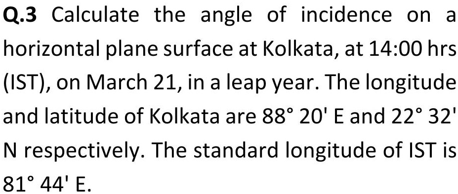 SOLVED: Calculate the angle of incidence on a horizontal plane surface ...