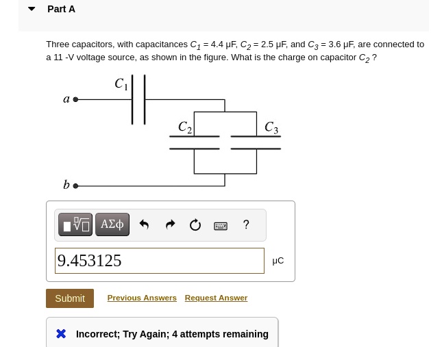 Solved Three Capacitors With Capacitances C1 4 4 μf C2 2 5 μf And C3 3 6 μf Are