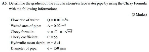 SOLVED: 45. Determine the gradient of the circular storm/surface water ...
