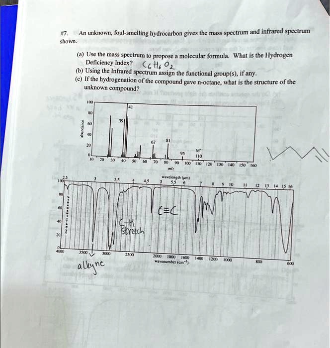 #7. An unknown, foul-smelling hydrocarbon gives the mass spectrum and ...