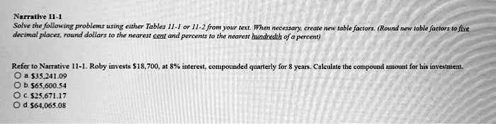 narrative11 1 solve the following problems using ether tables i11 i or 11 2 from your text when ...