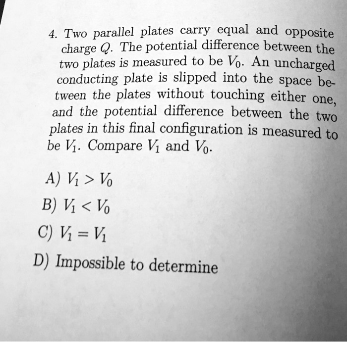 two parallel plates carry equal and opposite charge q the potential ...