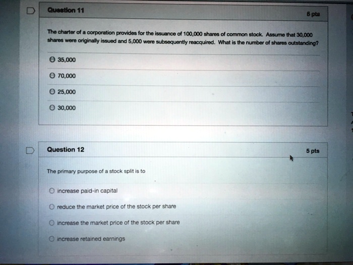 quastion 11 5pta the charter of a corporation provides for the issuance ...