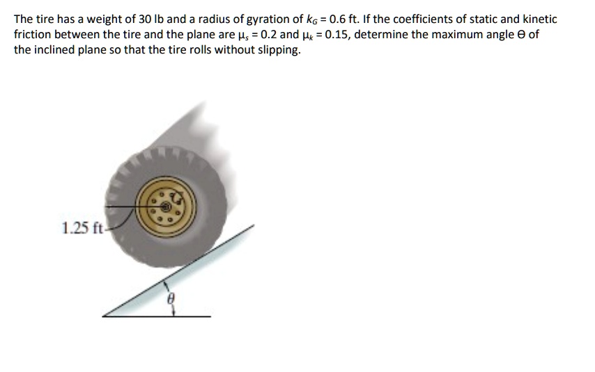 SOLVED: The tire has a weight of 30 lb and a radius of gyration of kc ...