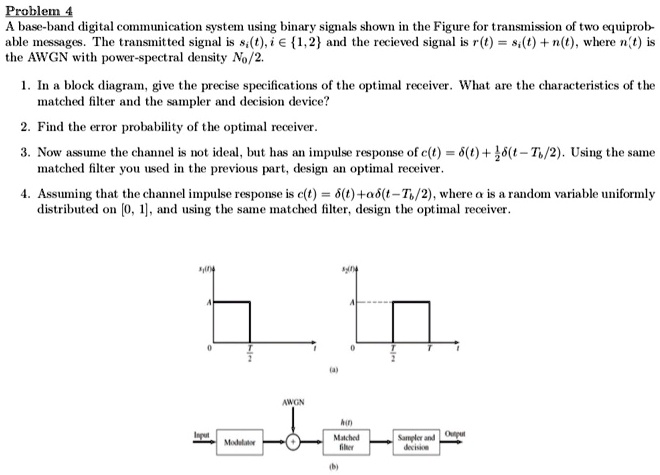 Problem 4 A base-band digital communication system using binary signals shown in the Figure for ...