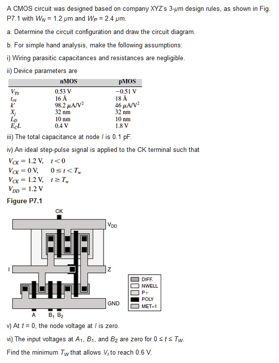 A CMOS circuit was designed based on company XYZ's 3-µm design rules ...