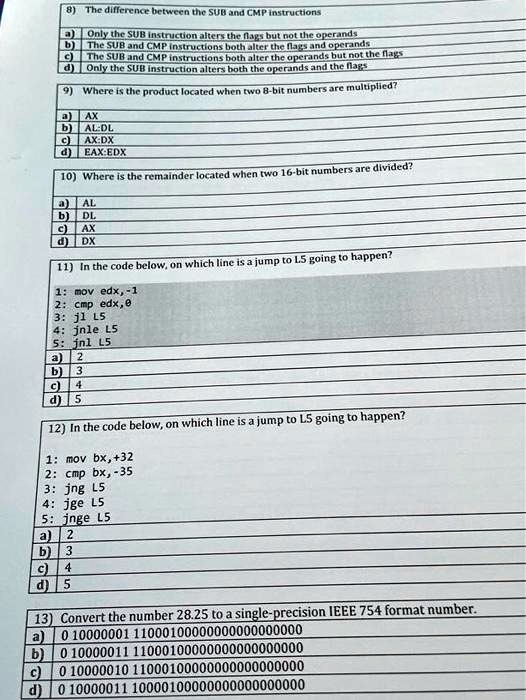8) The difference between the SUB and CMP instructions a) Only the SUB ...