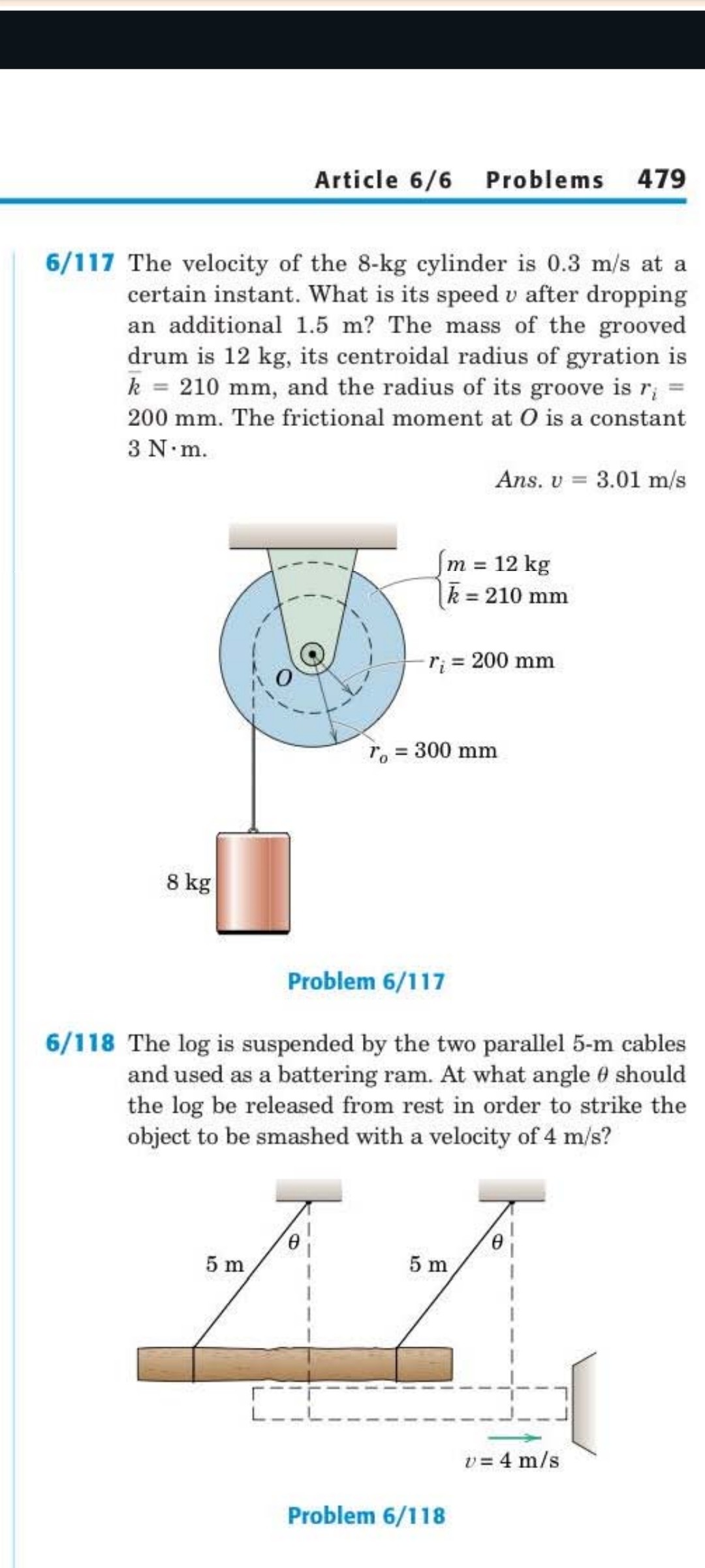 [GET ANSWER] Article 6/6 Problems 479 6/117 The velocity of the 8-kg ...