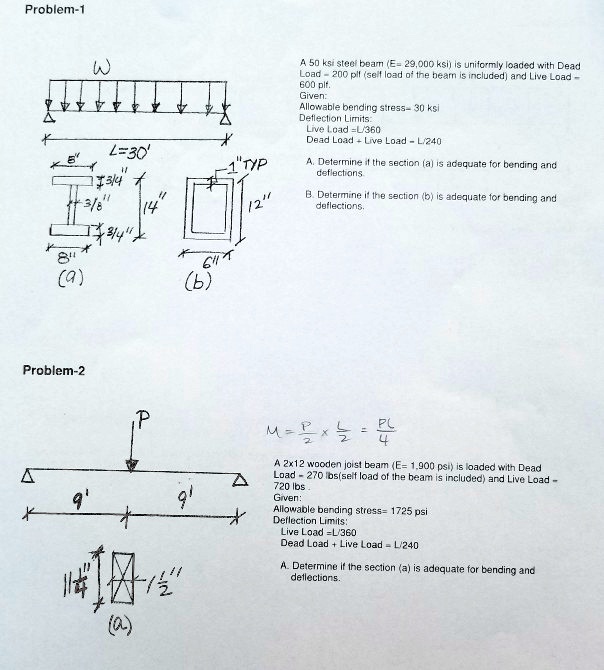 Problem-1 A 50 ksi steel beam (E=29,000 ksi) is uniformly loaded with ...