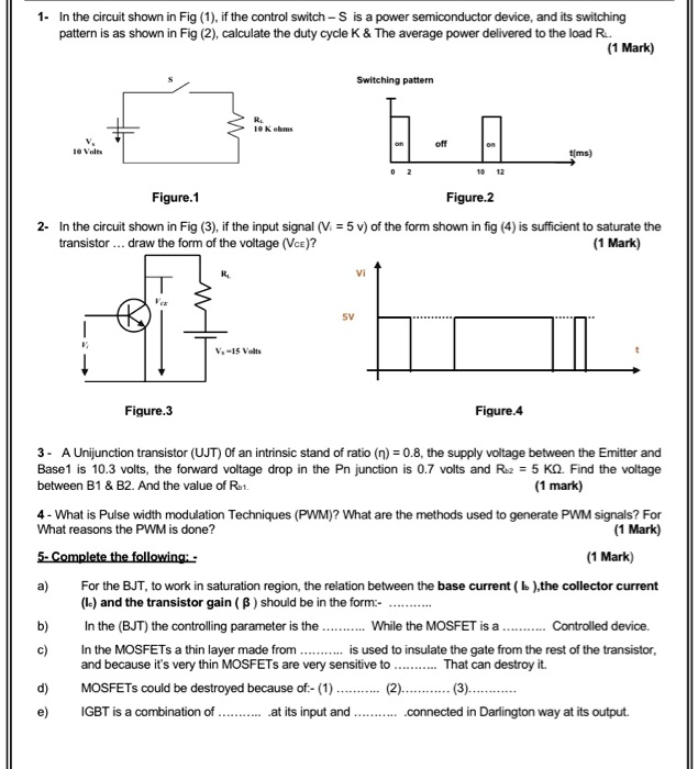 SOLVED: In the circuit shown in Fig 1, if the control switch S is a power semiconductor device ...