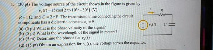 SOLVED: The voltage source of the circuit shown in the figure is given by v = 15cos(210-30Â°)V ...