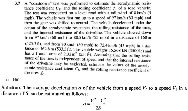 37 a coastdown test was performed t0 estimate the aerodynamic resis ...