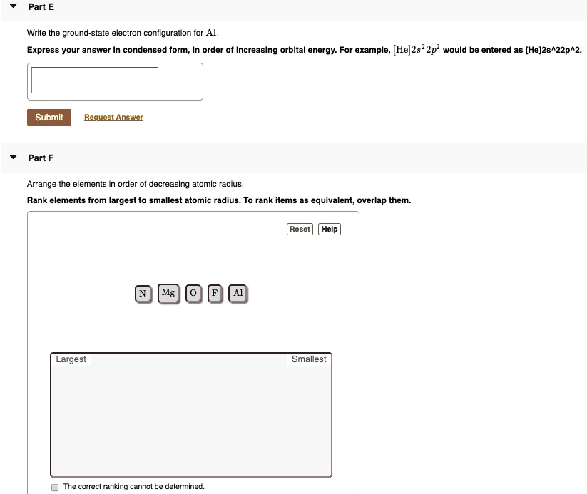 Solved Part E Write The Ground State Electron Configuration For Al