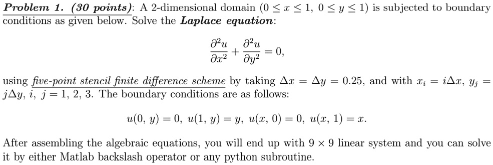 SOLVED: 'Using Finite Difference Method for Laplace Equation to solve 2-Dimensional boundary ...