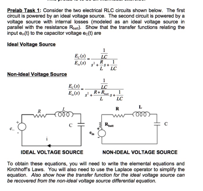 SOLVED: Prelab Task 1: Consider the two electrical RLC circuits shown ...