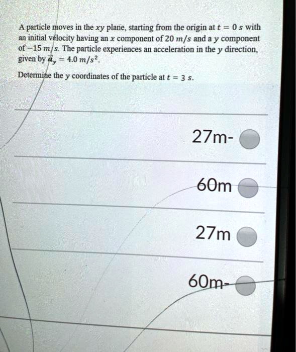 particle moves in the xy plane starting from the origin at t 0 with an initial velocity having ...